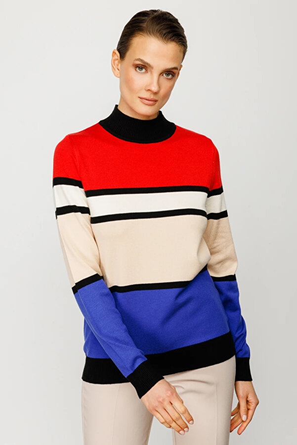 TUİS guler ridicat braț lung Țesătură de tricotaje cu model de linie cu ...