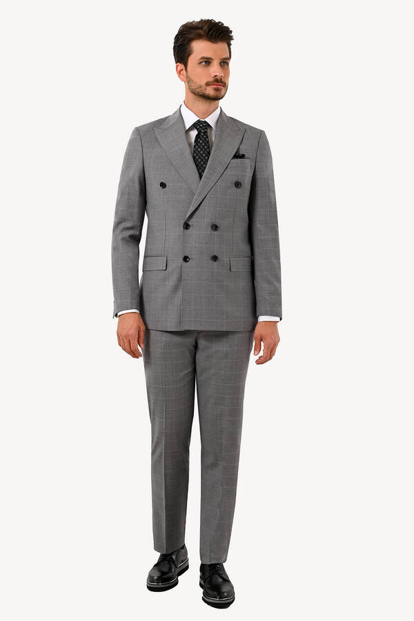YSF Men's Gray Double Breasted Double Slit Suit- Trendyol