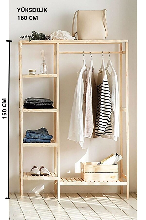 pinoxi 30x100x160 Cm Doorless Wardrobe Clothes Hanger - Wooden Open ...