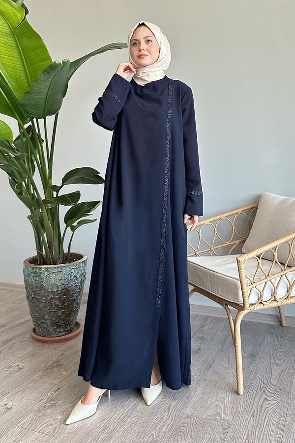 InStyle Dark Blue Ferace with Stone Detail - Collar and Front Robe ...