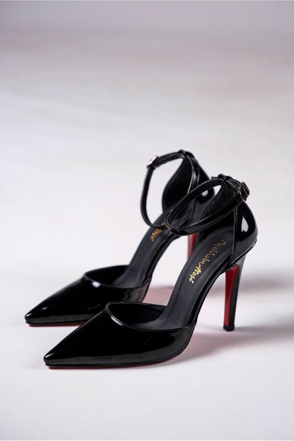 Ayakkabı Ateşi Women's Black Patent Leather Thin Heeled Stiletto Noppa ...