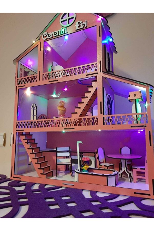 Ahşap Sarayı Wooden Playhouse Doll House With Fairy Led T Trendyol