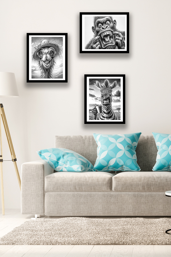 Nod 3 Piece Funny Animal Chart With Black And White Pencil Drawing ...