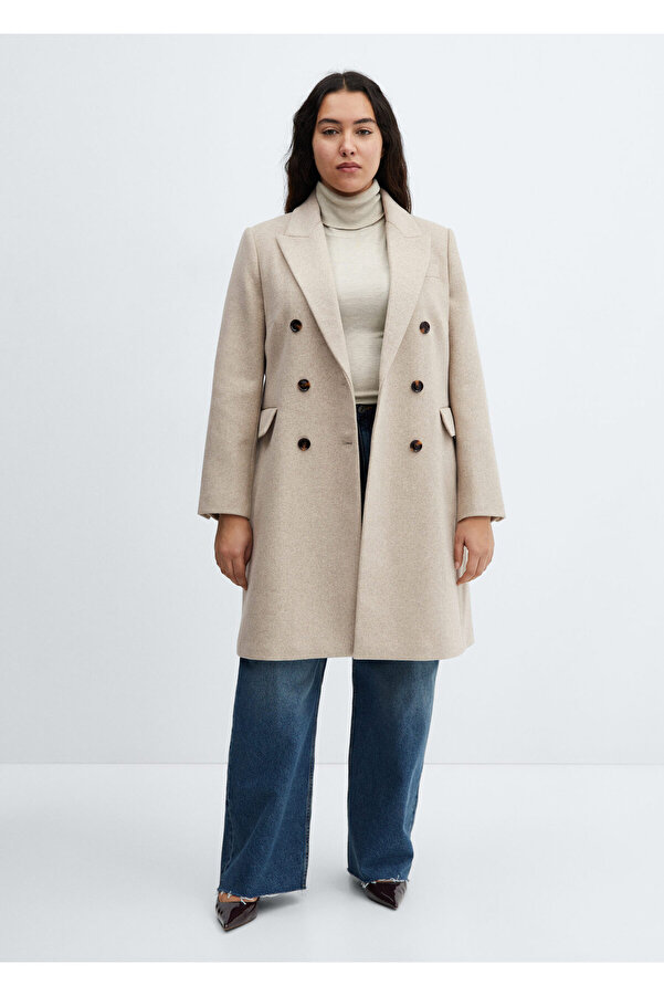 MANGO Dámský kabát kamenné barvy -67160645- Trendyol
