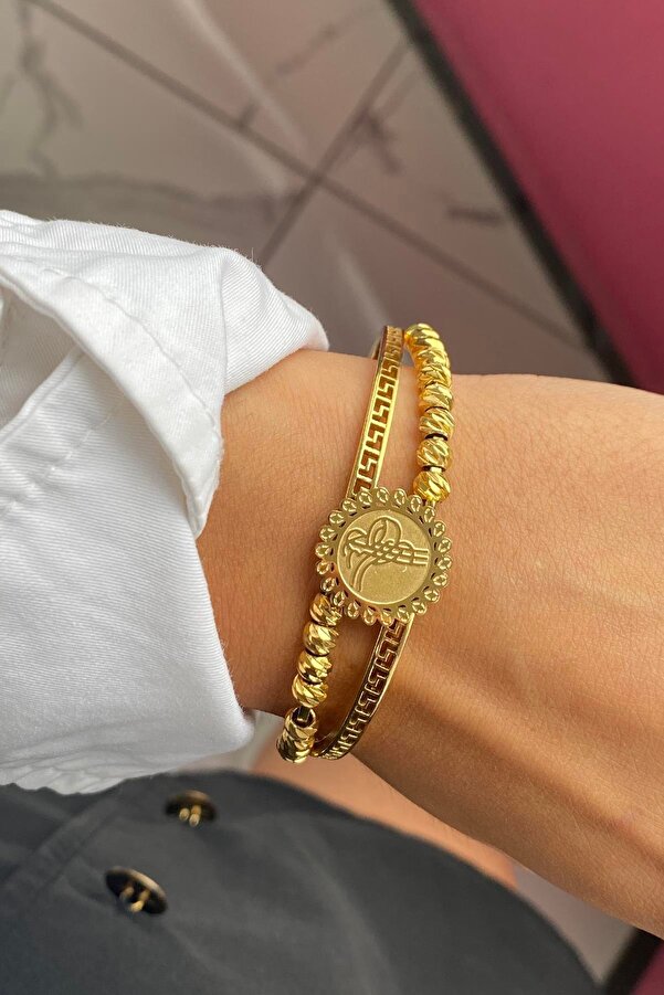 Takıştır Gold Color Tugra Figured Dorica Beaded Steel Handcuffs ...