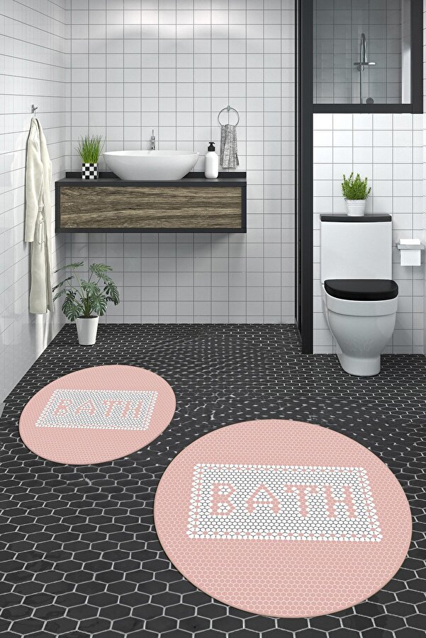 EY HOME Digital Mosaic Pattern Bath Written Double Round Bath Mat ...