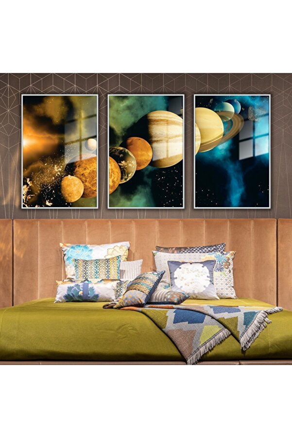 GAAGART Set de 3 mese din sticlă cu cadru metalic Sistem solar și ...