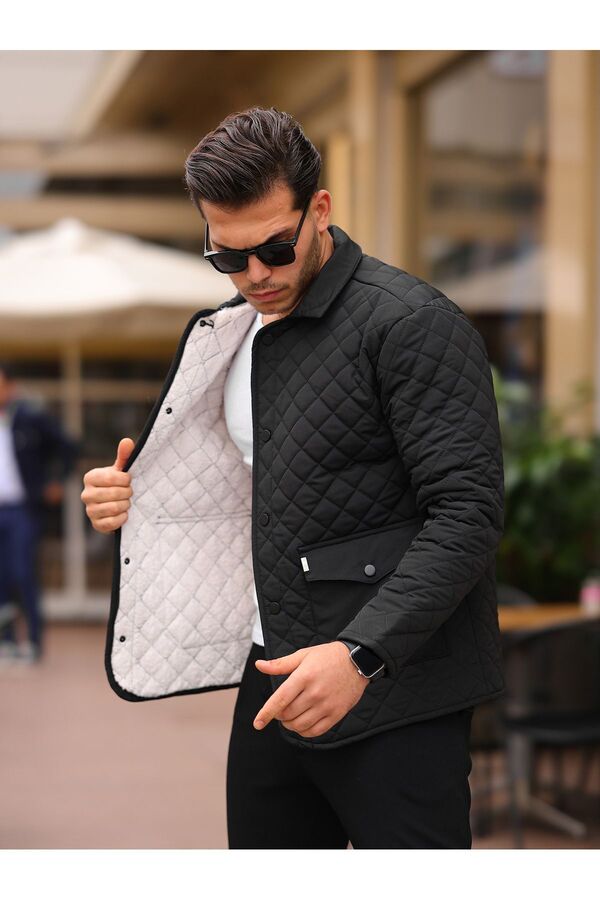 comstar Fur Quilted Coat with Snap Fasteners - Trendyol