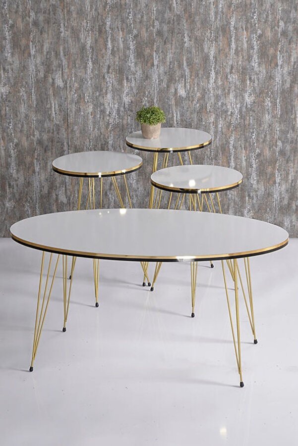 Golden Bark 4 Piece Set Consisting Of A Center Table And 3 Side Tables ...