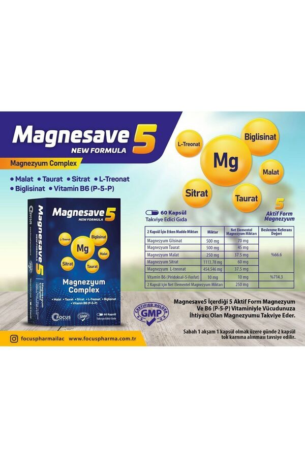 Focus Pharma Magnesave 5 Magnesium Containing Capsules Food Supplement- Trendyol