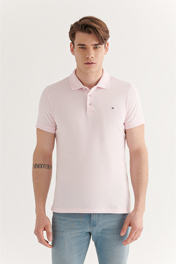 Avva Men's Light Pink 100% Cotton Cool Polo Collar T-Shirt E 001004 ...