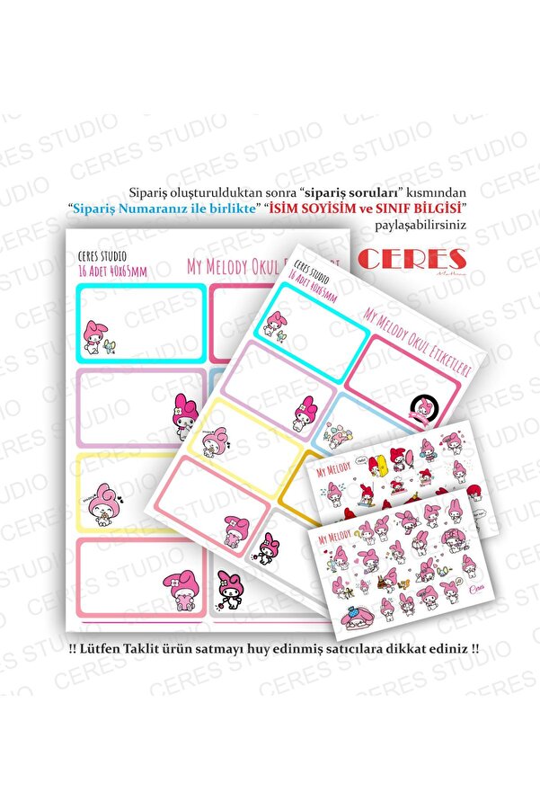 Ceres Studio Sanrio My Melody School Label - 48 Pieces 40x65mm Melody ...