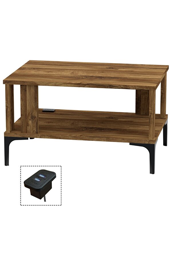 Mahmayi Modern Coffee Table with USB Port & Storage - Dark Hunton Oak ...
