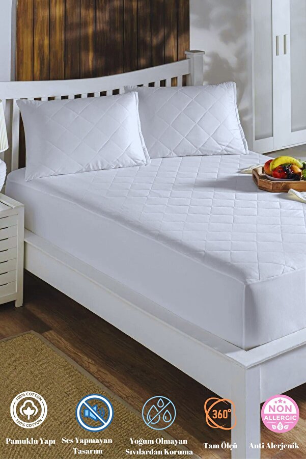 Podiumtex White Colored Cotton Mattress Protector - Double Mattresses ...