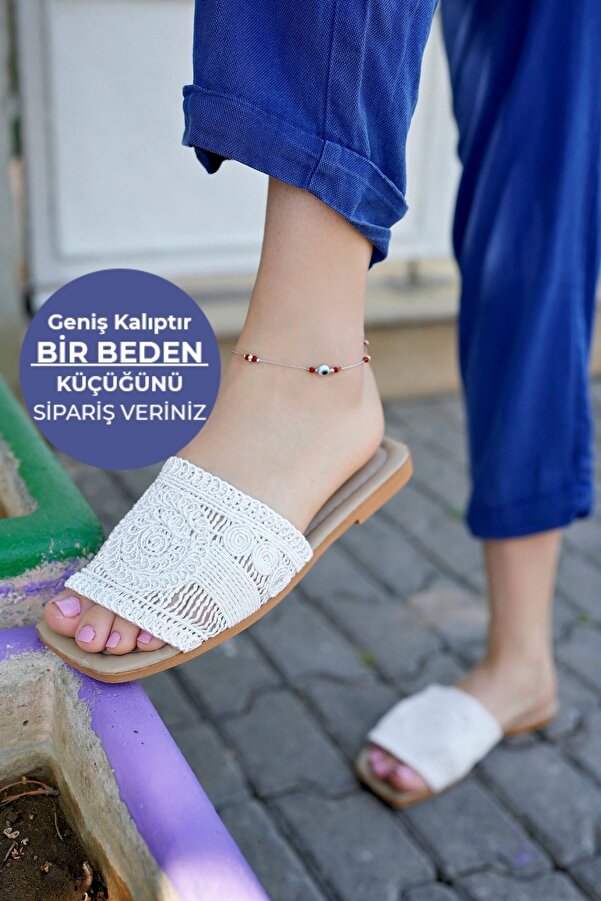 Modafırsat Жіночі білі мереживні детальні зручні капці новий сезон ...