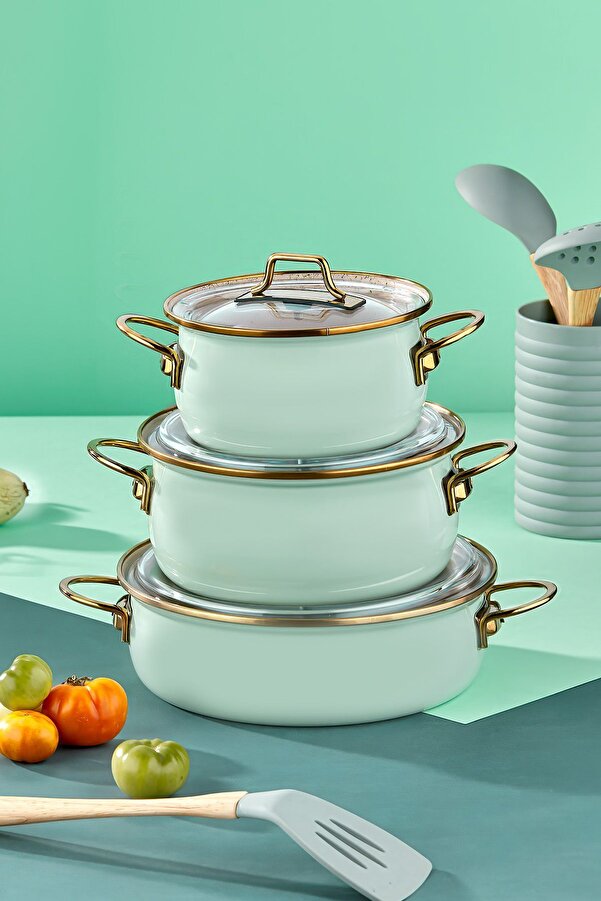 Bonera Water GreenVintageEnamel 6 Piece Casserole and Pot Set- Trendyol