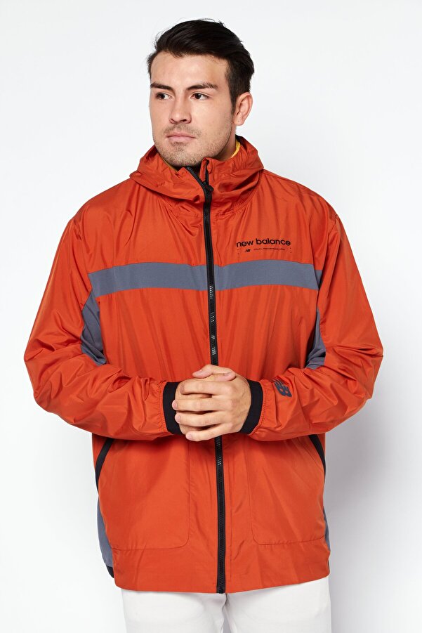New Balance Men Sport Fit Hooded Long Sleeve Training Jacket, Rust/Grey ...