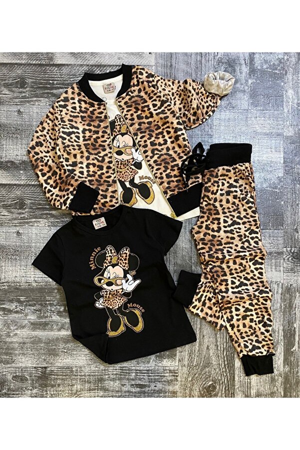 LİLLYPİCCA Minnie Leopard Patterned Cardigan 3-Piece Top and Bottom Set ...
