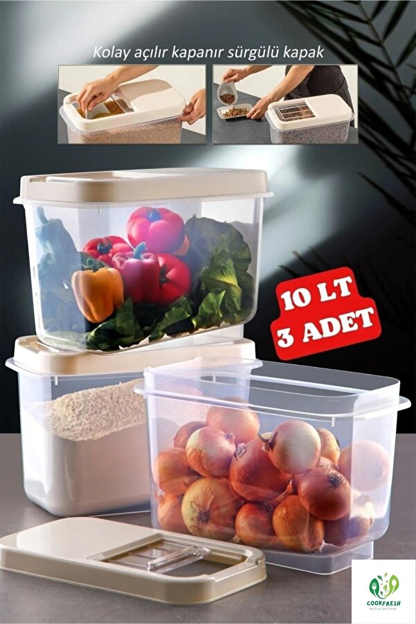 COOKFRESH 10 Lt Multibox - Food, Pulses Vs. Storage Container, 3 Pieces ...