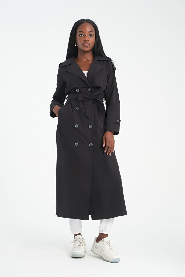 Soydan Güner Black Waterproof Long Double Breasted Trench Coat 7650 ...