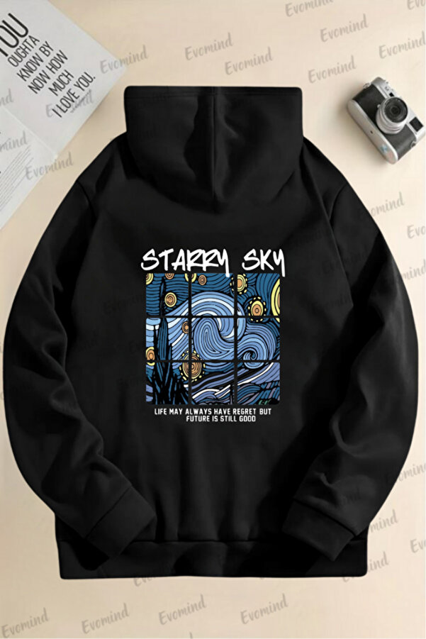 Evomind Унисекс голям суичър за възрастни и деца – щампа със звездно небе, кръгла яка- Trendyol