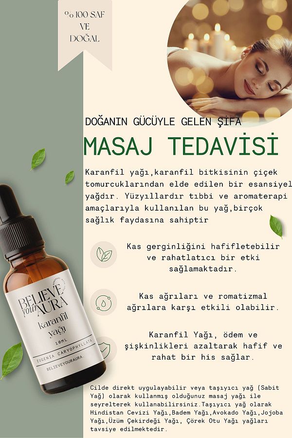 Believe Your Aura 100 Pure and Natural Clove Oil Skin and Hair Care Clove Oil 10 ml Trendyol