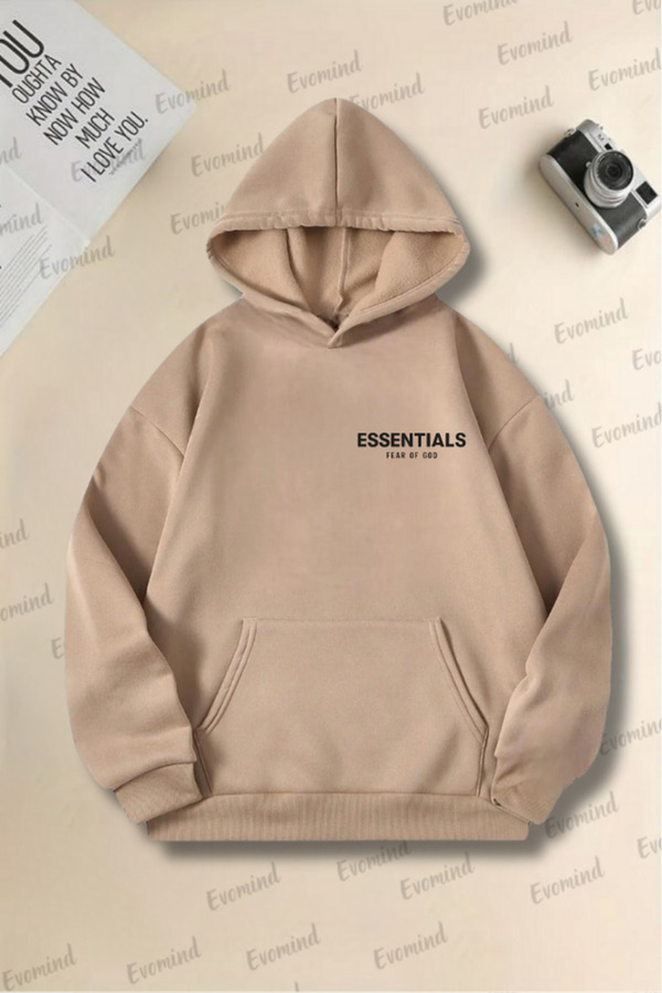 Evomind Унисекс суичър с качулка за възрастни и деца с щампи Essentials- Trendyol