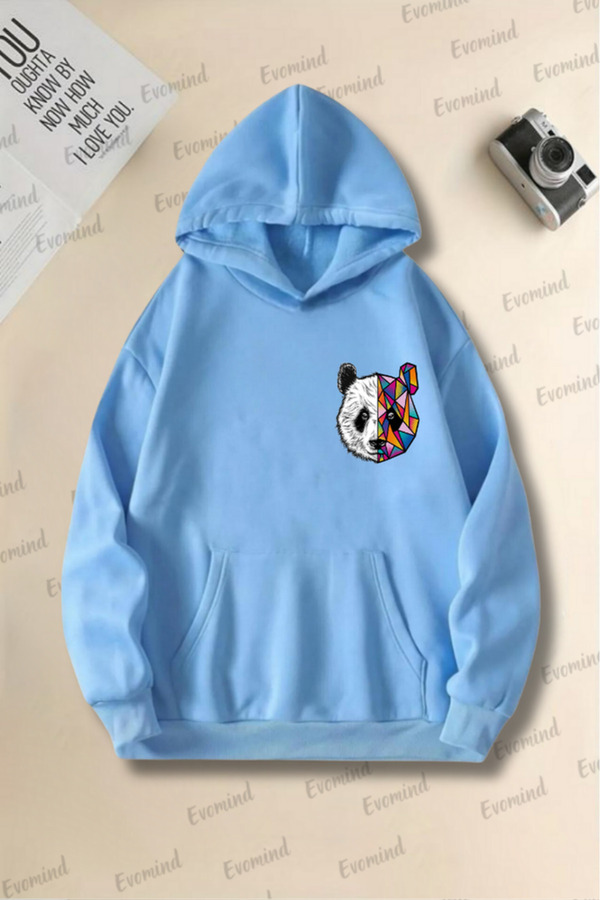 Evomind Унисекс голям суичър с качулка с щампи Panda - за възрастни и деца- Trendyol