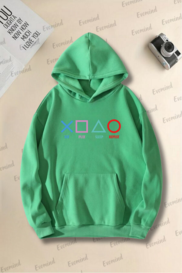 Evomind Унисекс суитшърт с качулка за възрастни и деца с голям размер - с щампа на фигурка- Trendyol