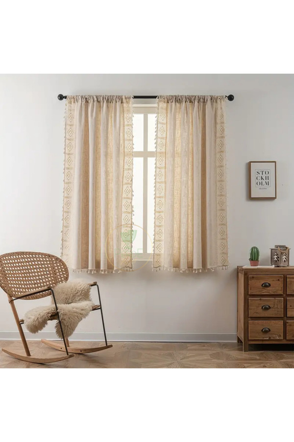 Perdeplus Short Size Background with Honeycomb Top Lace and Tassel ...