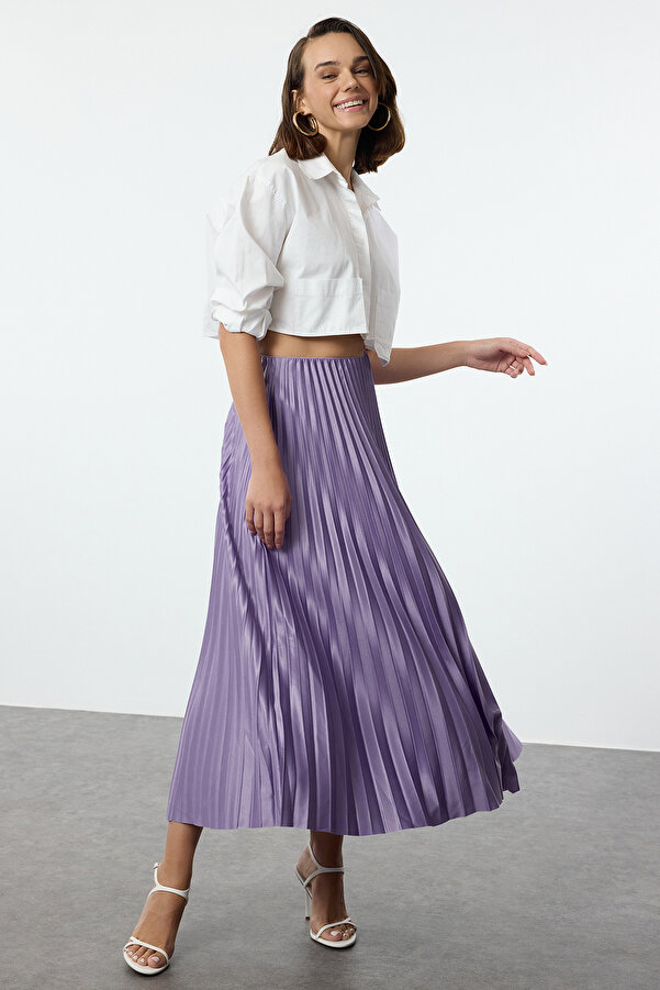 Trendyol Collection Lilac Pleated Maxi Stretchy Knitted Skirt ...