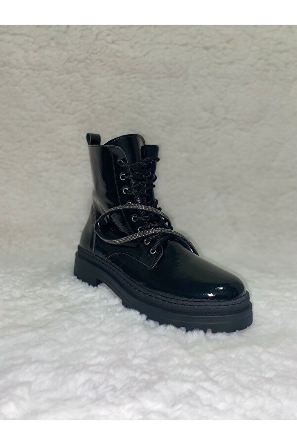 TREND Cecey Shoes Labb Stone Serit Detailed Black Patent Leather Boots ...