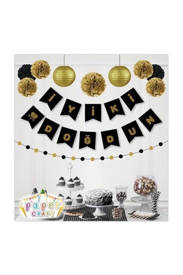 papercraft Black Gold Gilded Happy Birthday Banner- Trendyol
