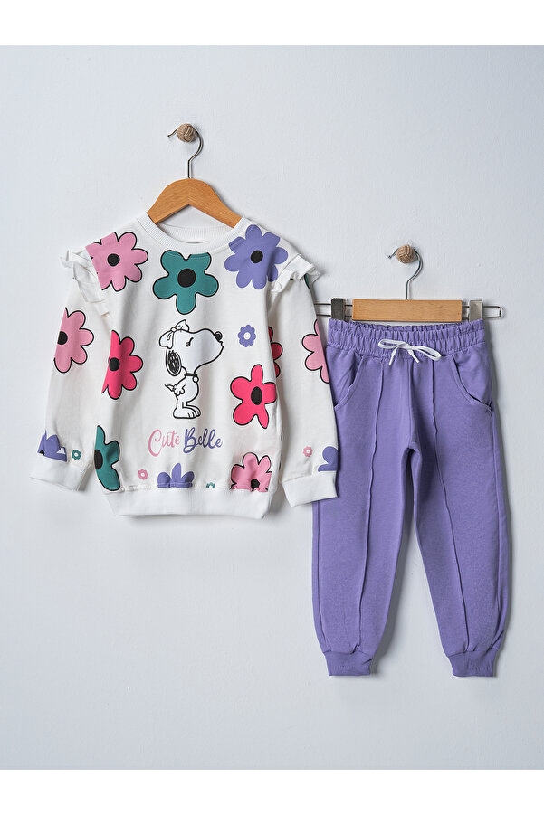 BUUFUU Belle Flower Patterned Girl's Tracksuit and Sweatshirt Set ...