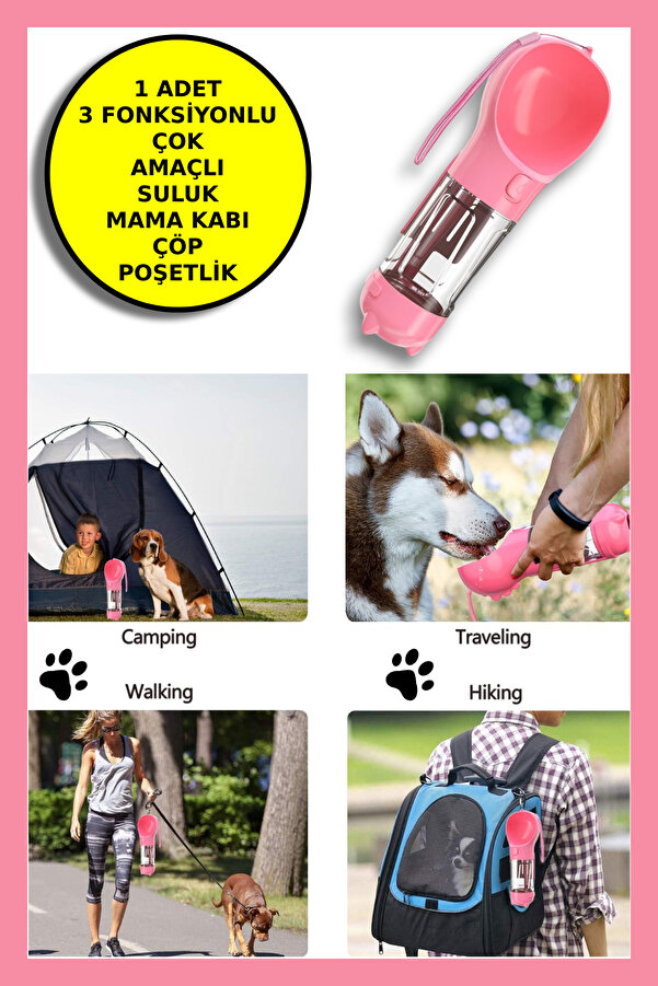 TOYFEST Cat Dog Pet Portable Multi-Purpose Water Bottle and Food Container - 300 ml + 150 ml ...