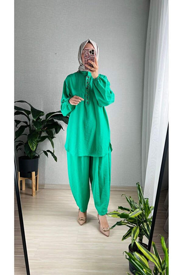 Puane Bead Detailed Patch Collar Hijab Double Set- Trendyol