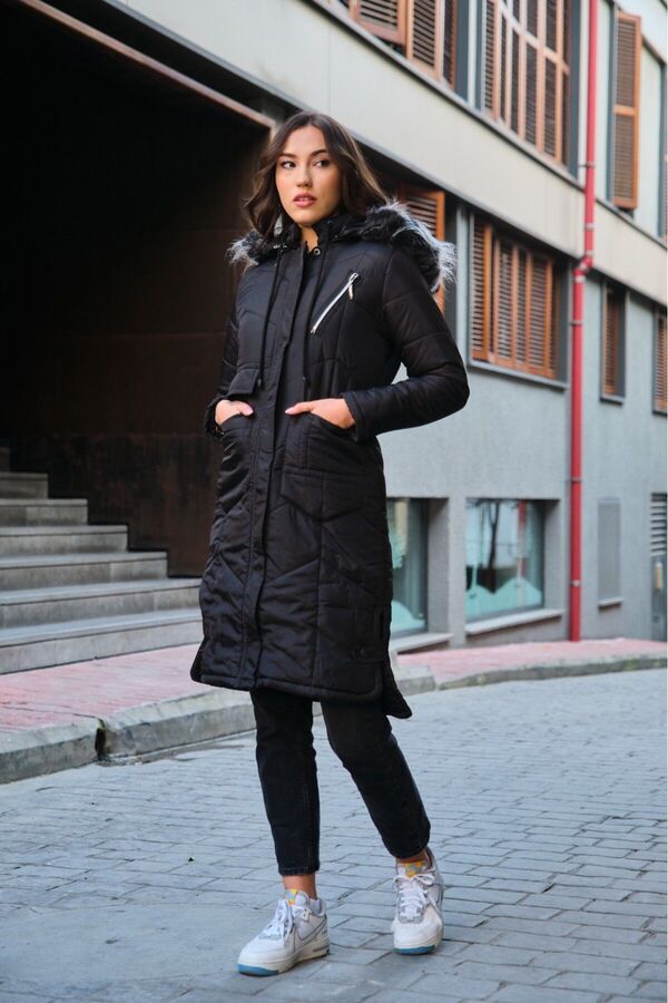 Toridas Zimní ležérní dámský kabát Puffer - Bt302Black3 - Trendyol