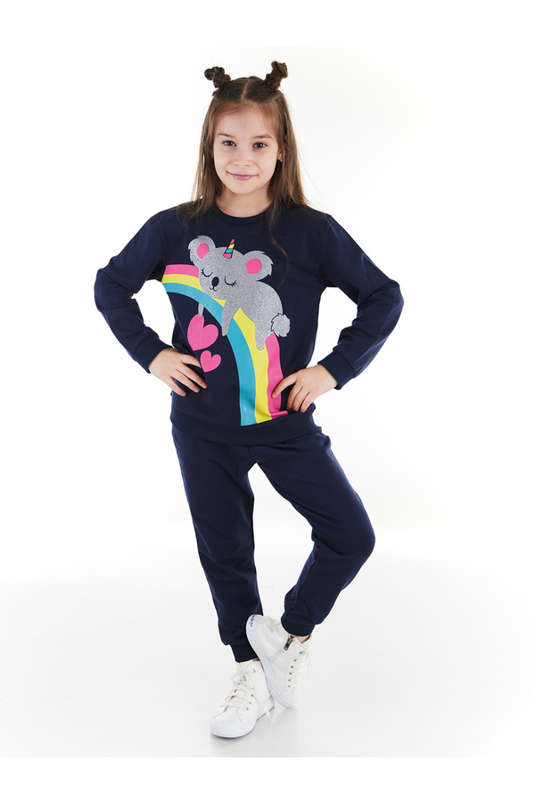 Denokids Girl's Koala Patterned Glittery Winter Tracksuit Set - Trendyol