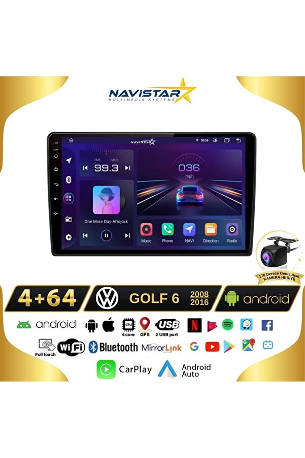 Navistar Volkswagen Golf 6 4gb 64gb Android 13 Kablosuz Carplay 2008-2016 Navigasyon Multimedya ...