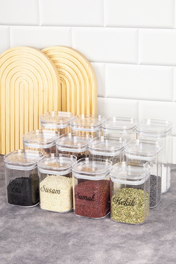 DNS HOME Set of 12 Acrylic Spice Jars with Vacuum Lids, All Sizes 300 ...