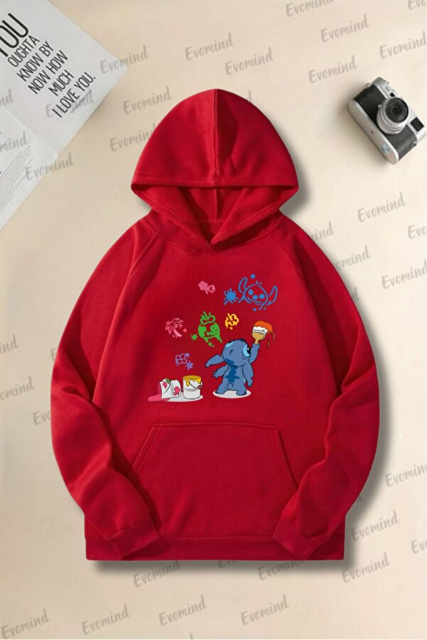 Evomind Суичър с качулка за възрастни и деца с щампи Stich Unisex- Trendyol