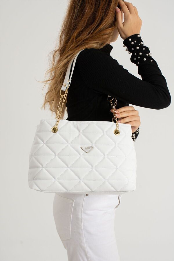 NBİBAGS NBI BAGS Black Quilted 3 Compartment Zipper Closure Chain Strap ...