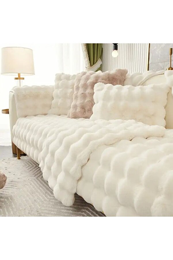 BALADI HOME Thick Rabbit Plush Diamond Pattern Three Person Sofa (1 ...