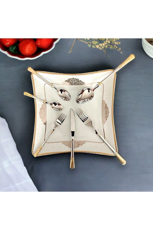 AYD 36 Pieces 6 Person Fork Spoon Knife Set Luxury Gold Patterned ...