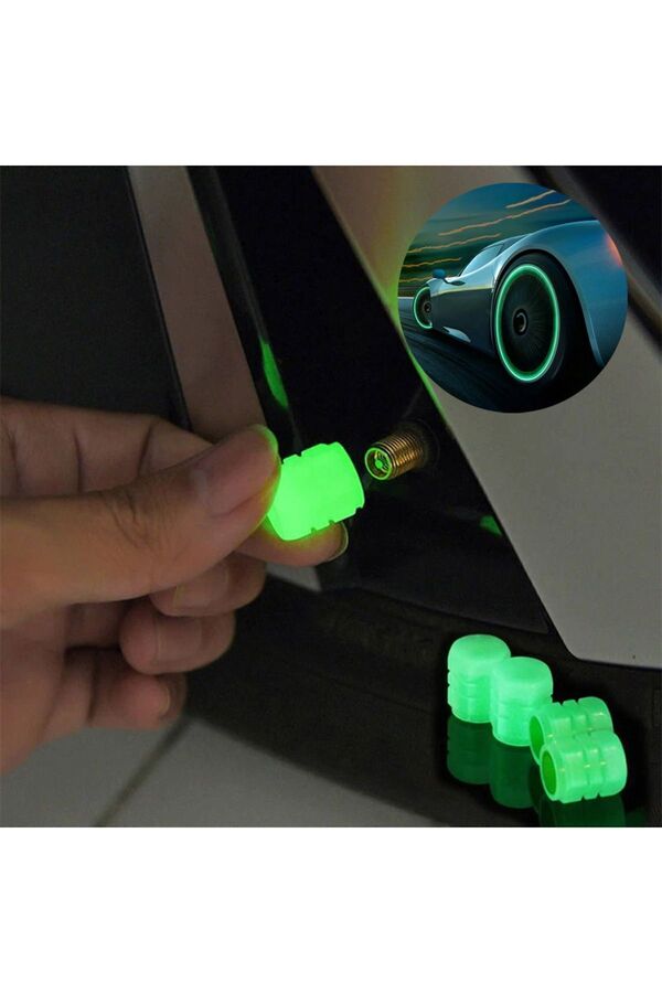 Natural Set of 4 Plastic Phosphorescent Valve Shining Caps - Trendyol