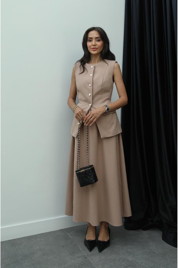 Havoş Stone Color Nandini Skirt and Vest Set - Trendyol
