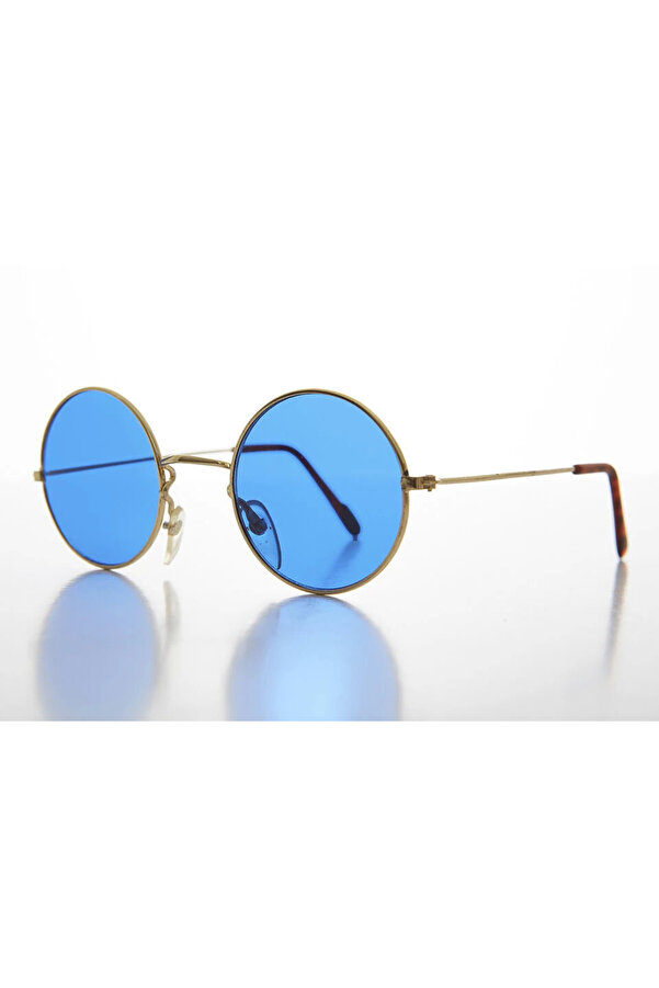 onixe Round Glass John Lennon Style Blue Glasses with Gold Frame - Trendyol