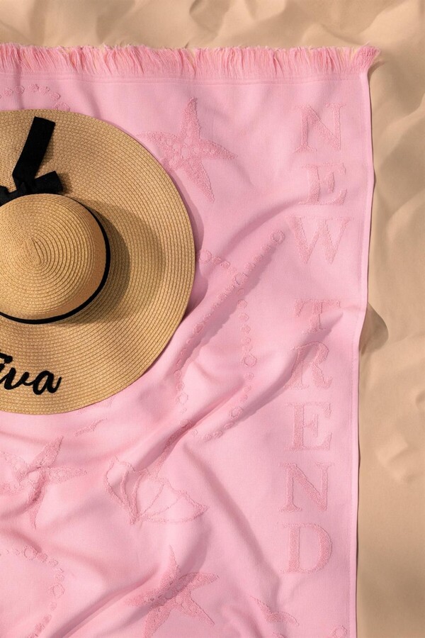 FAVORA Trend 100% Cotton Embossed Beach Towel - Pink- Trendyol