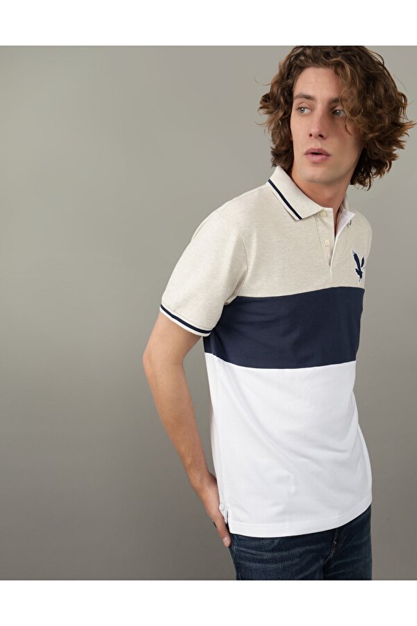 American Eagle Ae Flex Pique Polo T-Shirt - Colorblock Logo, U-1165 ...