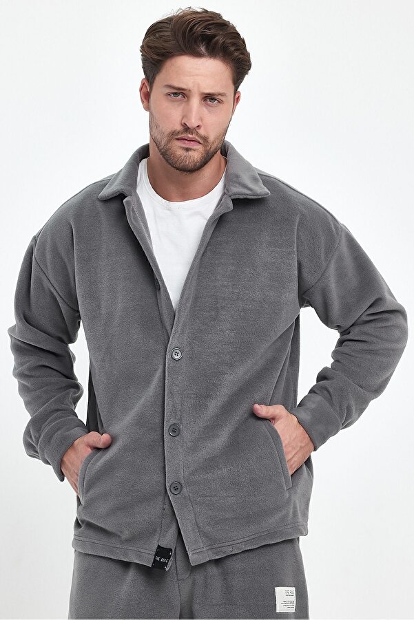 THE RULE Ανδρική ζακέτα από φλις Ice Grey - oversized , Ανθεκτική στο ...